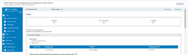 Ordering Title Insurance with FCT on Nojumi